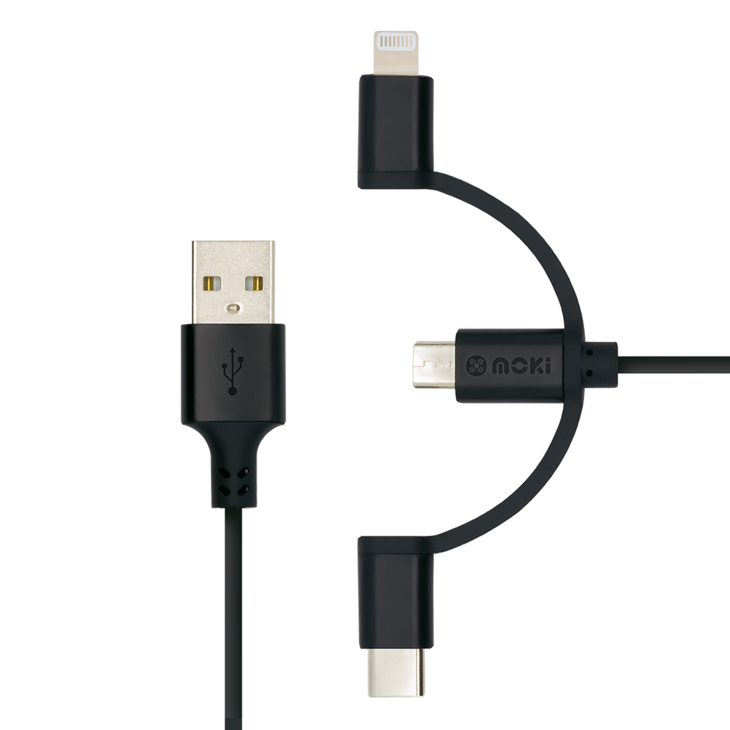 3 in 1 MicroUSB / Type-C / Lightning to USB-A SynCharge Cable – Moki ...
